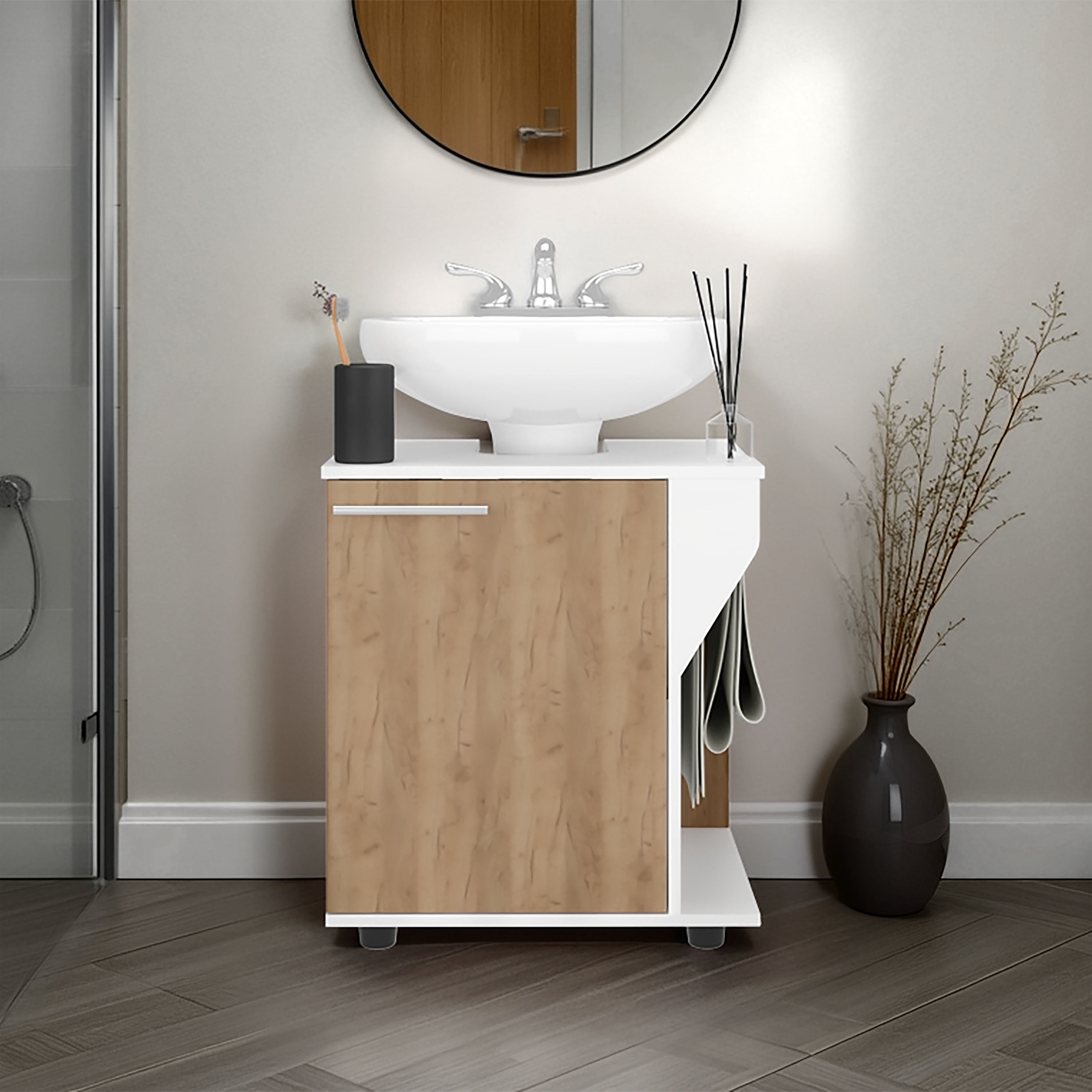 AS CRZ Under Sink Storage Cabinet for Pedestal Sink, Compact Bathroom ...