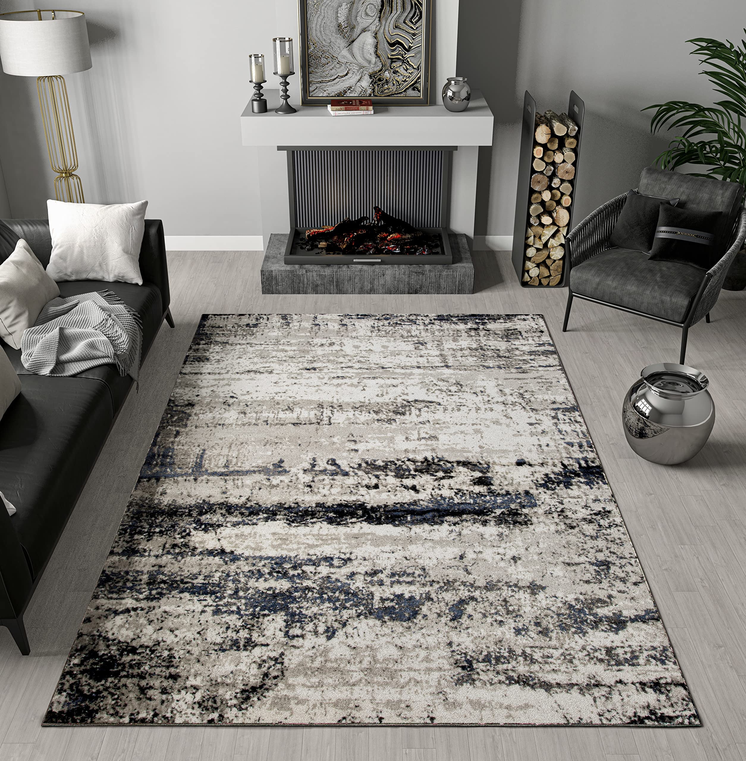 AS Quality Rugs Large 8x11 Grey & Black Rug, Indoor/Outdoor, Stain ...