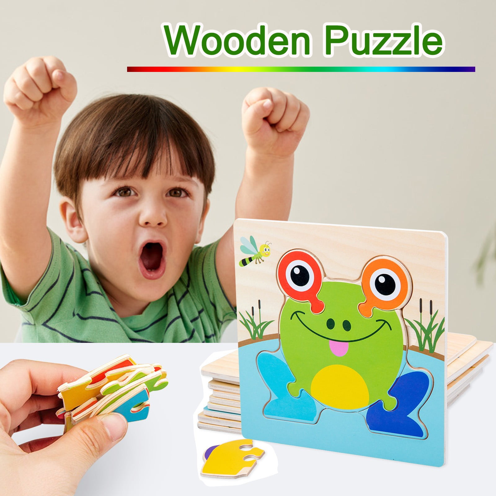 AS SHOWN Wooden Frog Tangram Puzzle For Toddlers, Educational Shape ...