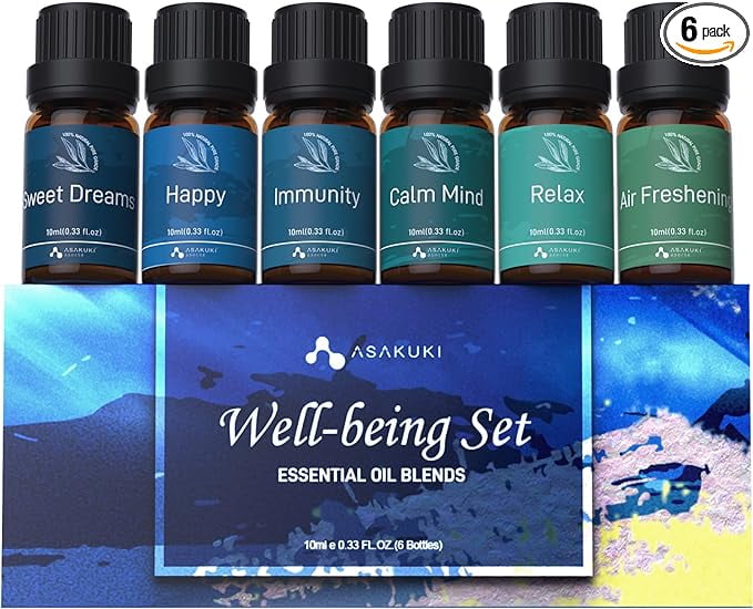 ASAKUKI Essential Oil Blends, Essential Oils Set for Diffusers for Home, Well-being Kit- Calming ...