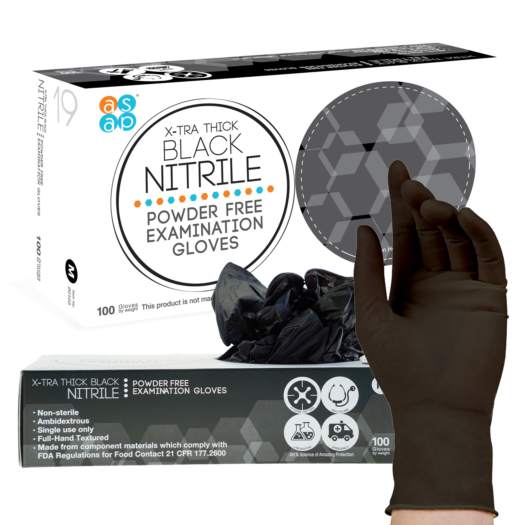 ASAP Black Nitrile Exam Gloves, Medium, 4 Mil, Latex-Free, Powder-Free ...