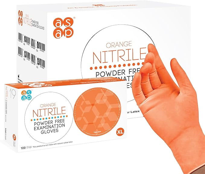 ASAP Orange Nitrile Gloves Large - 4.5 Mil Orange Exam Gloves, Orange Latex Free Gloves, Powder ...