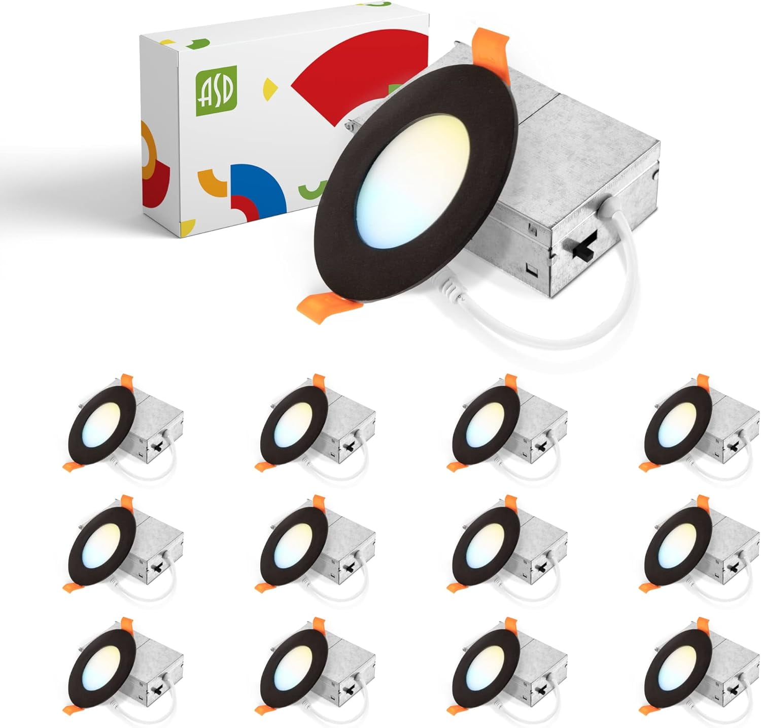 ASD 12 Pack 3 Inch LED Recessed Light, 5 CCT 2700K-5000K, 6W 30W Eqv ...