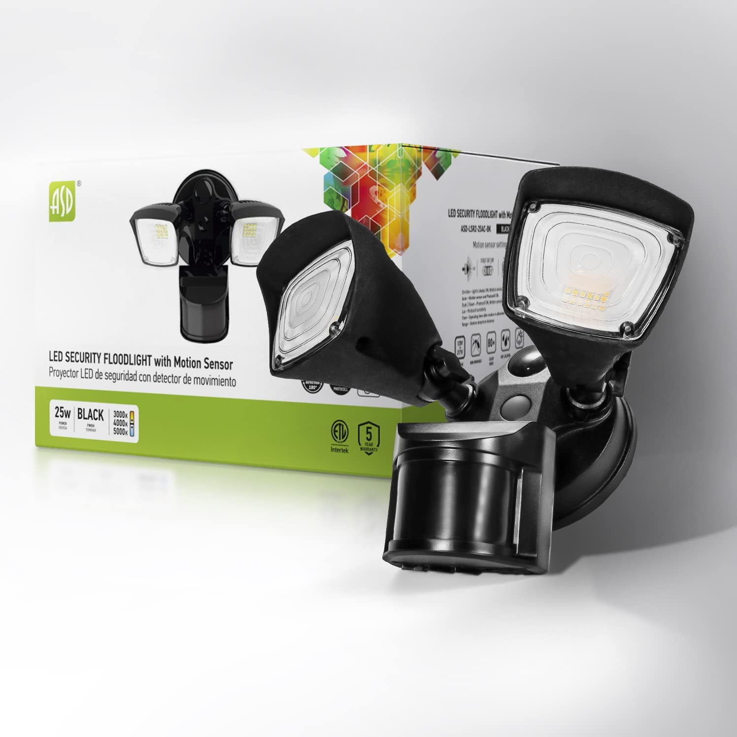 ASD 25W 2500LM LED Outdoor Security Light Motion Sensor Flood Light ...