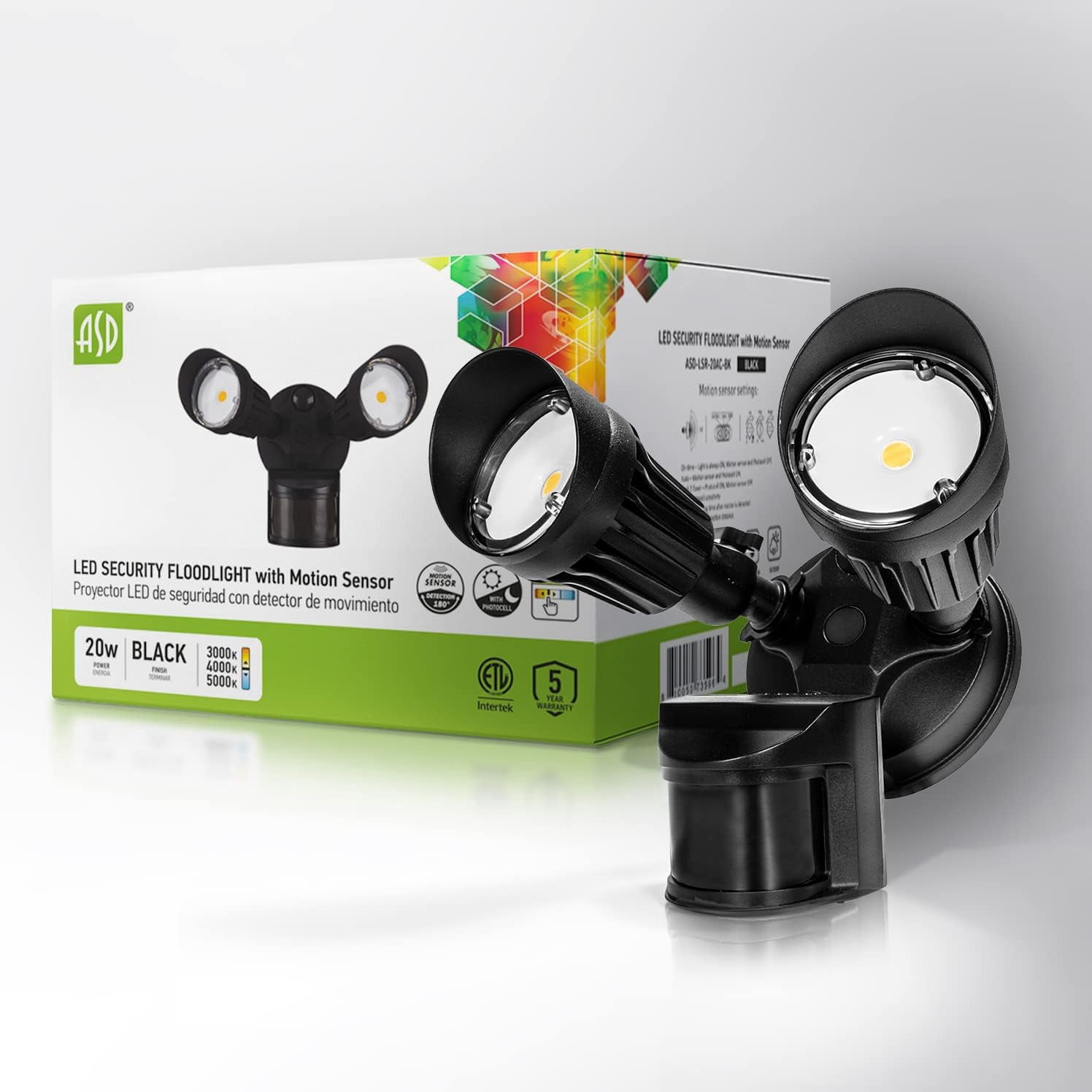 ASD 3CCT Adjustable Security LED Motion Sensor Flood Light 20W 3000 ...