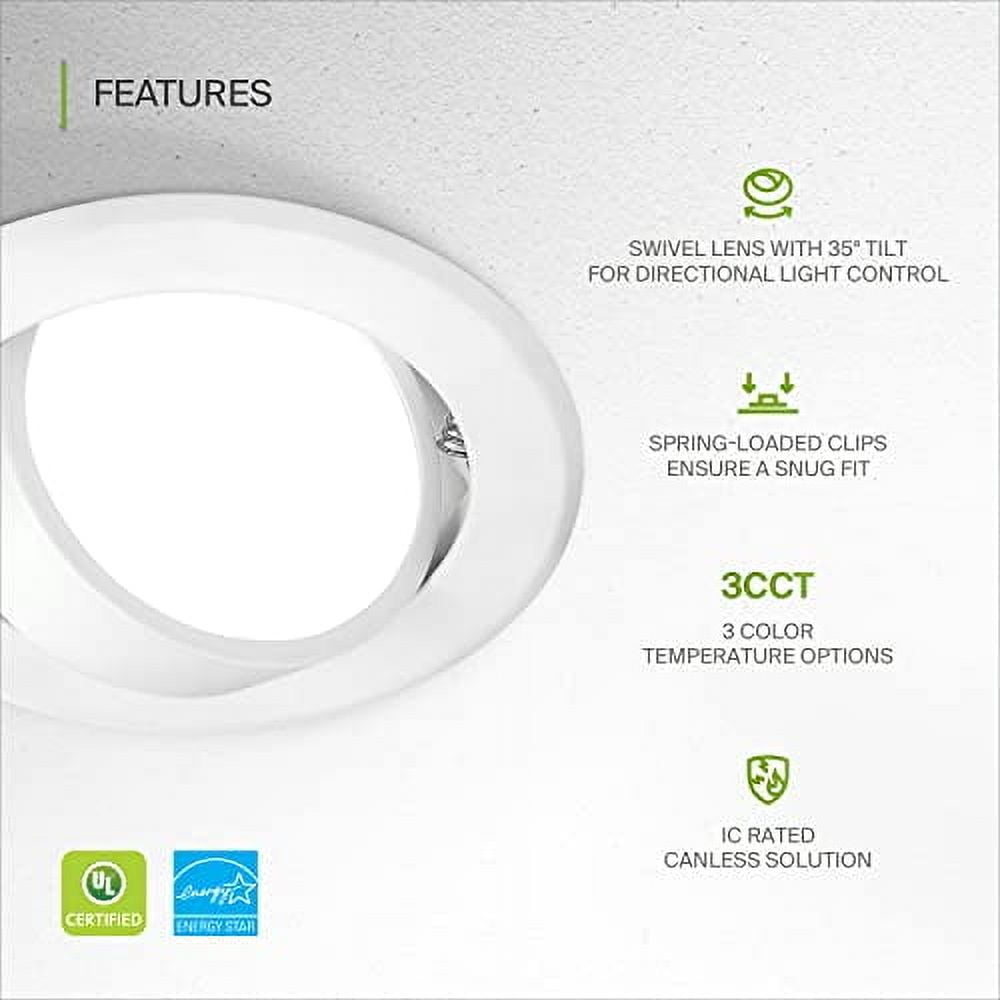 ASD 4 Inch Gimbal LED Recessed Light with Junction Box, 9W 630Lm, 3000K ...