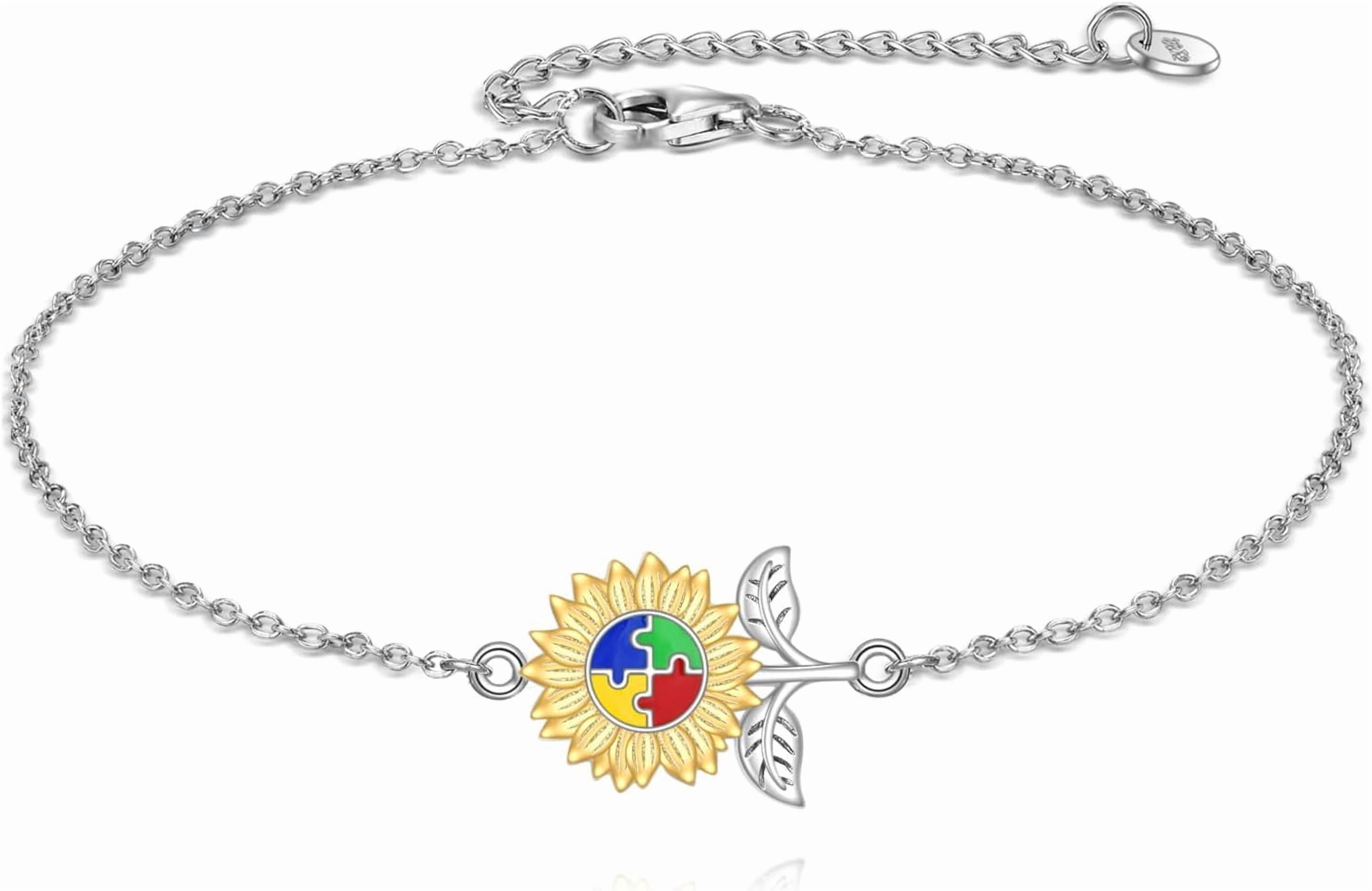 ASD Bracelet Sterling Silver Puzzle Sunflower Piece Charm Bracelet ASD ...