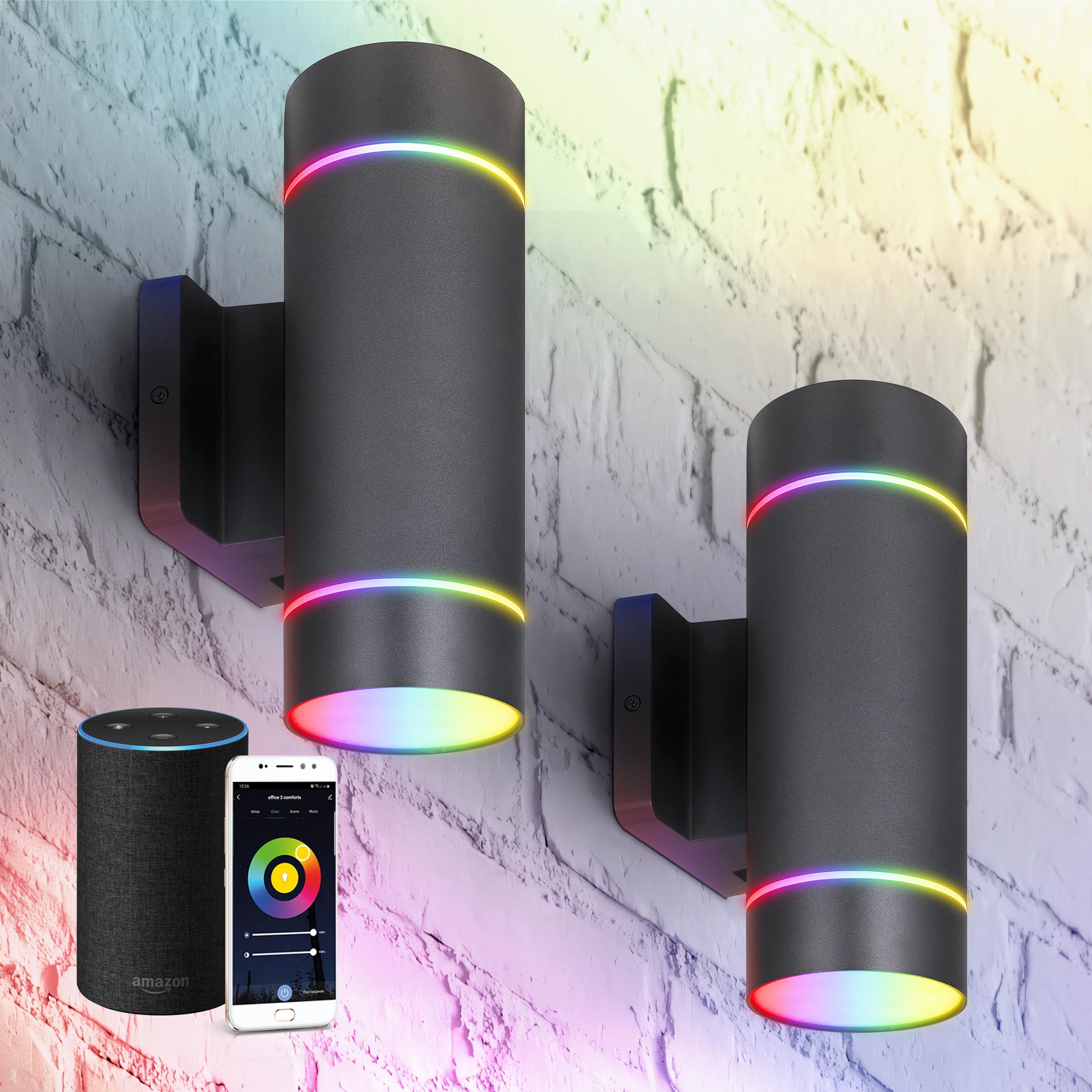 LEONLITE 2-Pack Cylinder Up Down Wall Sconce, Hardwired Wall Mount ...