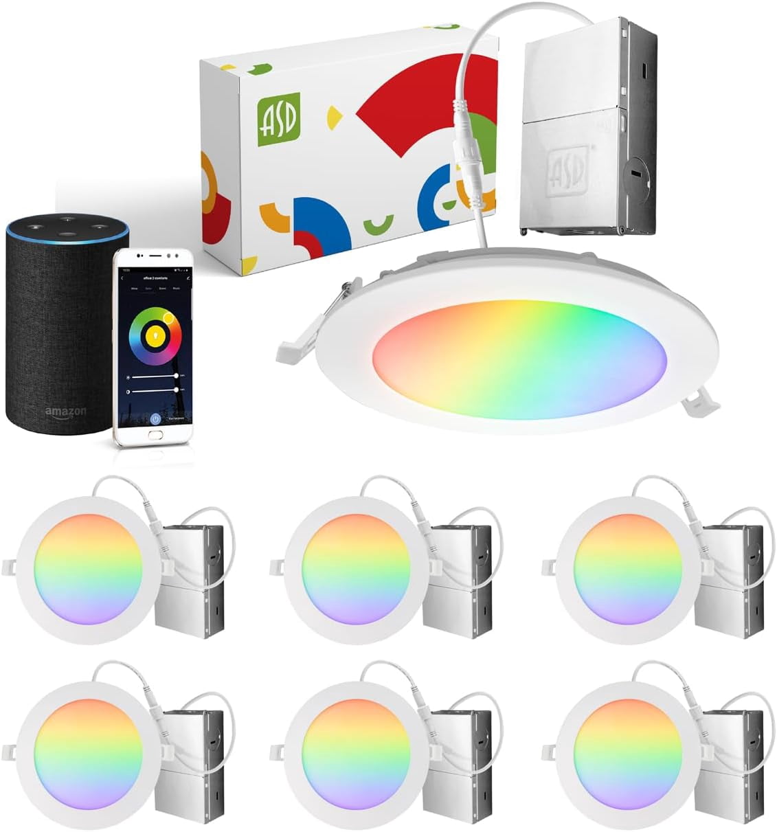 ASD LED Smart Recessed Lighting 6 Inch 15W, RGBW Color Changing Lights ...