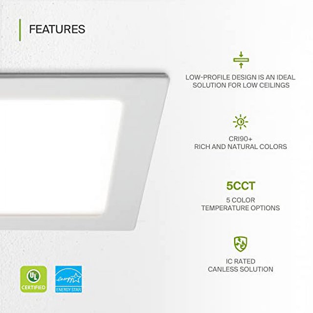 ASD LED Square Recessed Lighting 6 Inch - 2700K/3000K/3500K/4000K/5000K ...