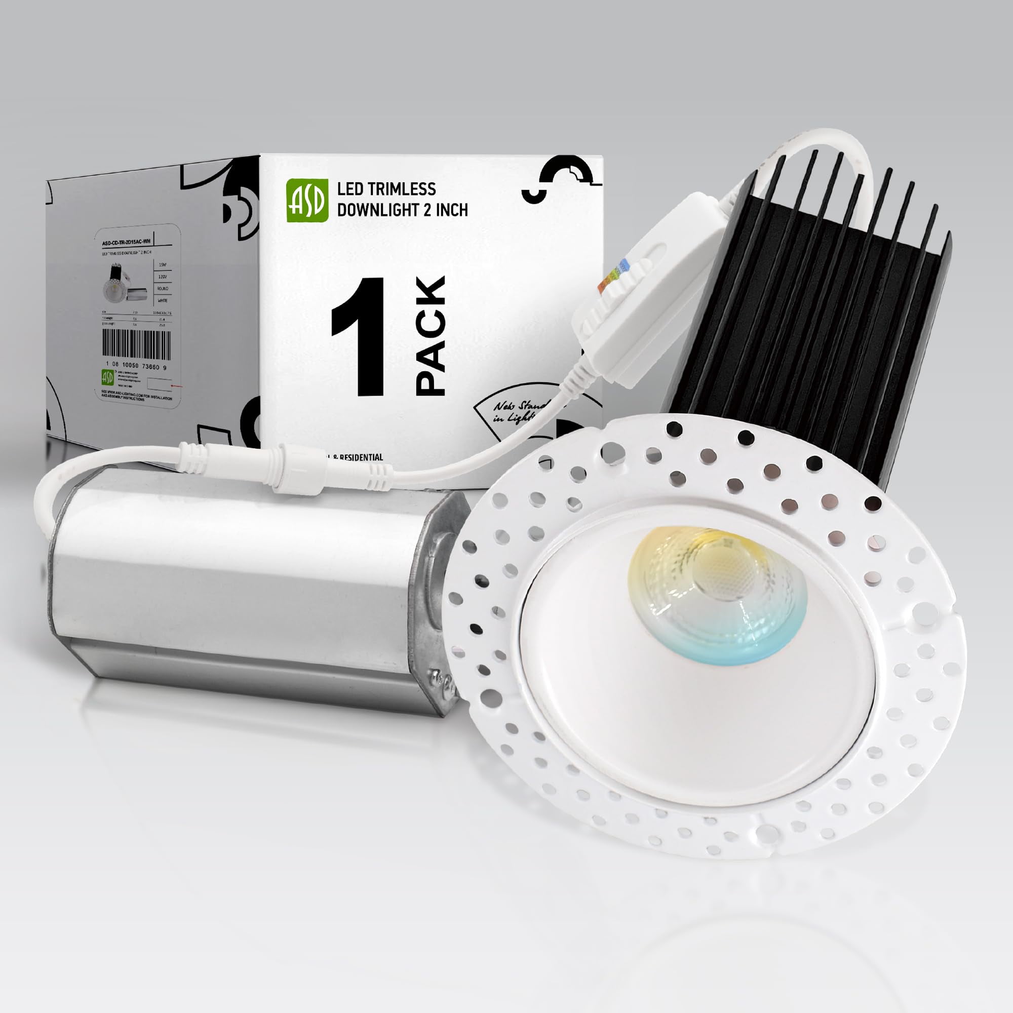 ASD Trimless 2 Inch LED Recessed Lighting, 15W 120V Round Commercial ...