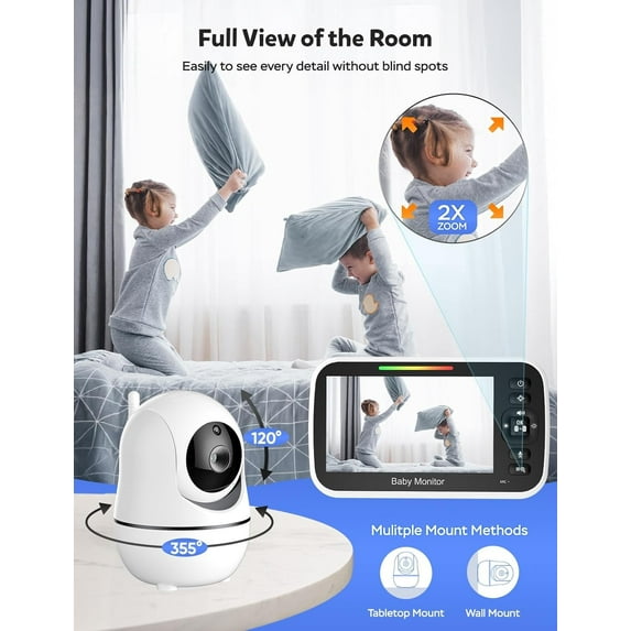 ASDF Baby monitors with Camera and Audio - No WiFi, Remote Pan-Tilt ...