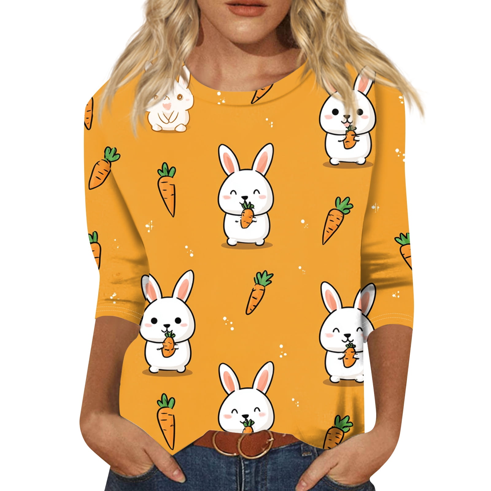 ASDFVBKG 3/4 Length Sleeve Womens Tops Easter Crew Neck Shirts Dressy ...