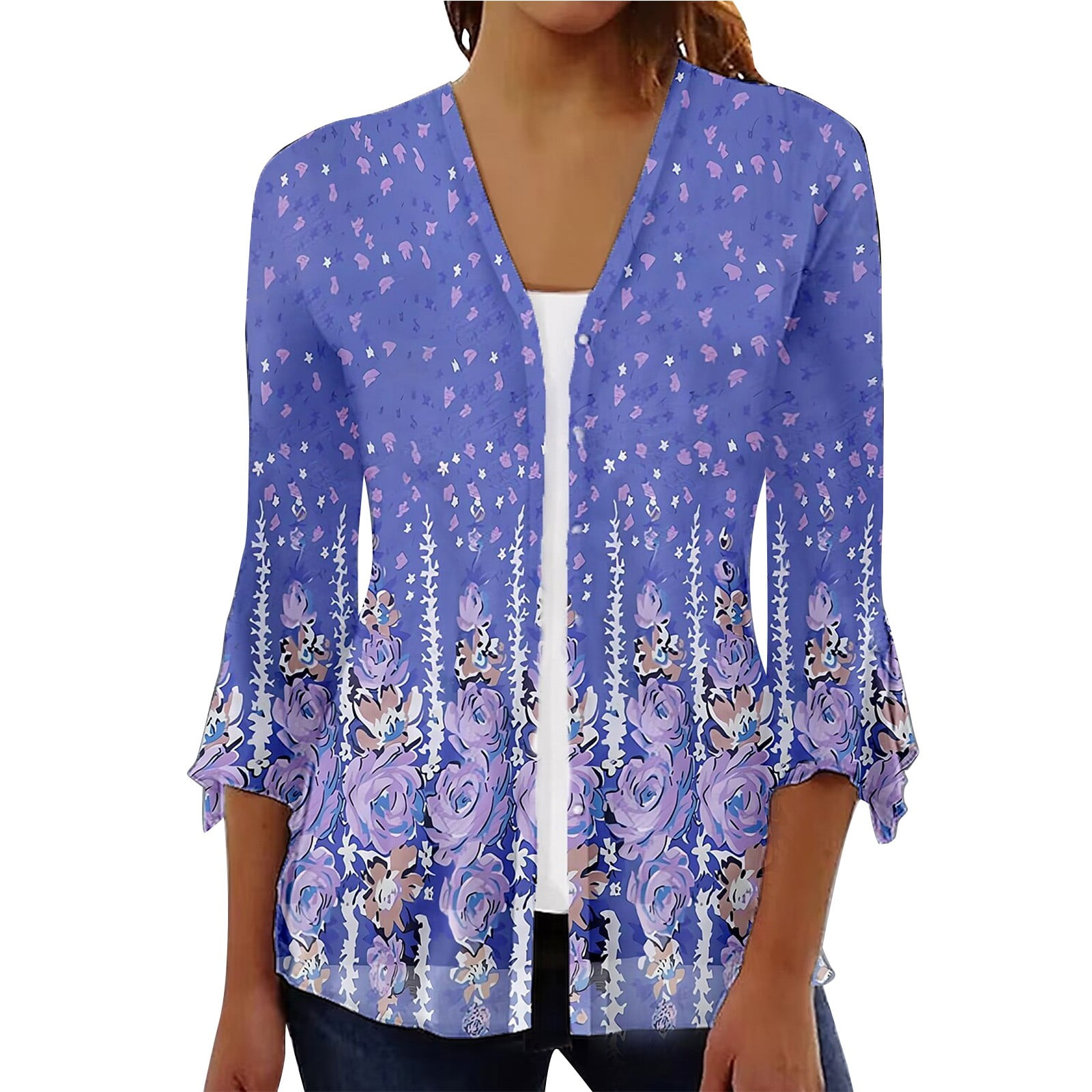 ASDFVBKG 4x Plus Size Summer Cardigan 3/4 Sleeve Cardigans for Women ...