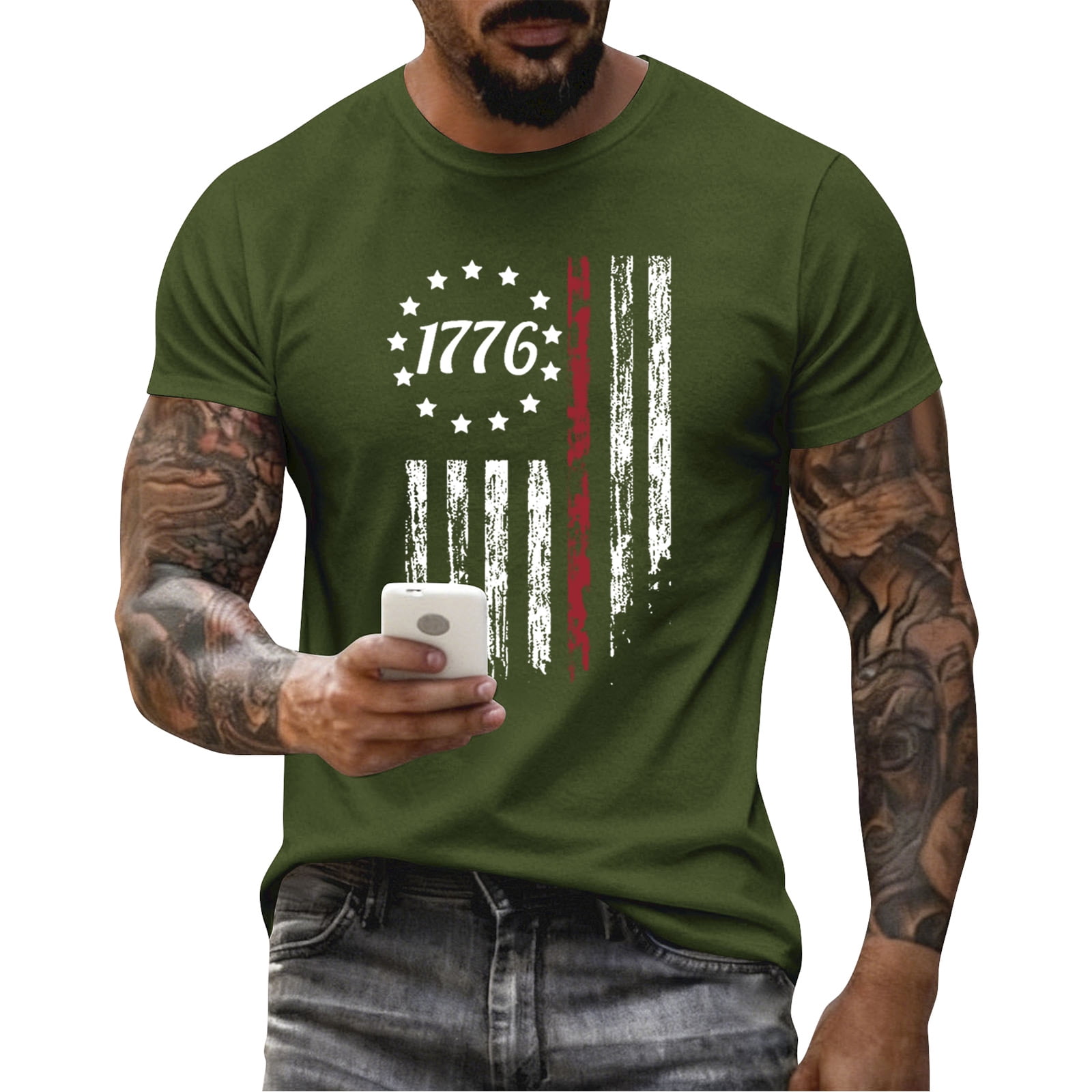 ASDFVBKG American Flag Shirts for Men Usa Flag 1776 Patriotic T-Shirt ...