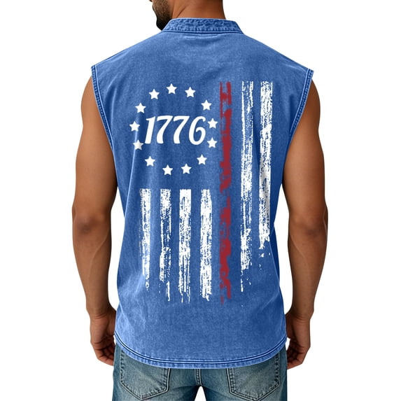 ASDFVBKG American Flag Sleeveless Shirts for Men American Flag 1776 T ...