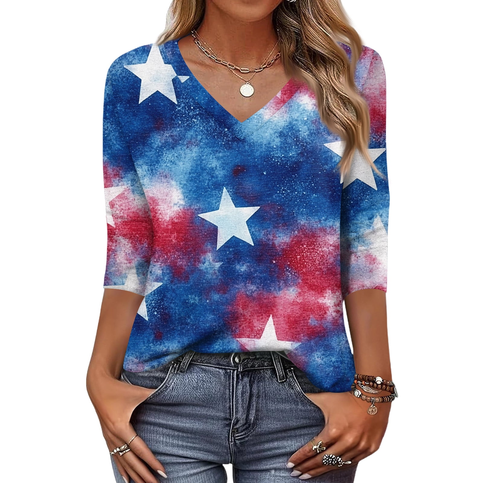 ASDFVBKG American Star Strip Print Shirts Womens Anniversary Shirt V ...