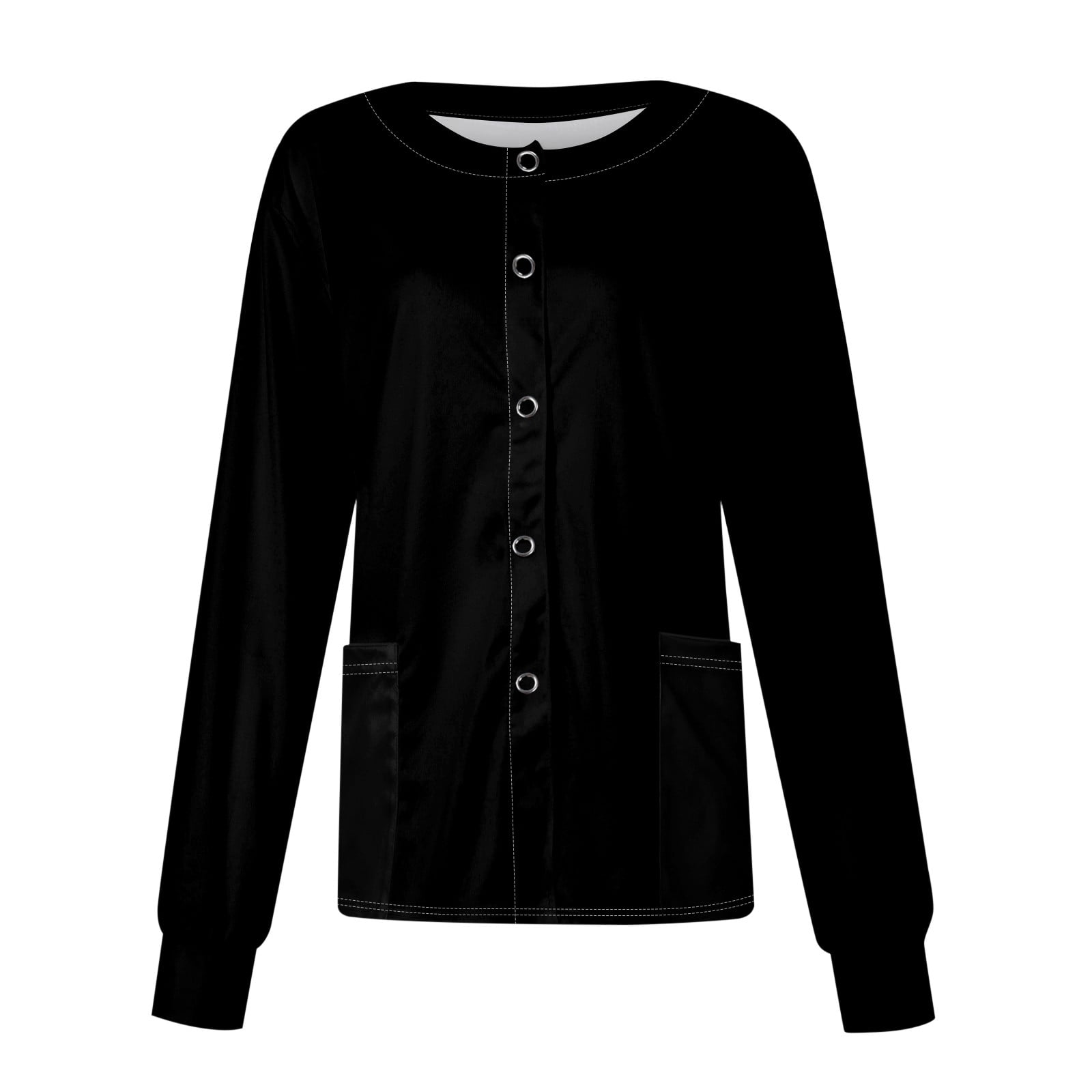 ASDFVBKG Black Scrub Jackets for Woman Long Sleeve Snap Front Warm up ...