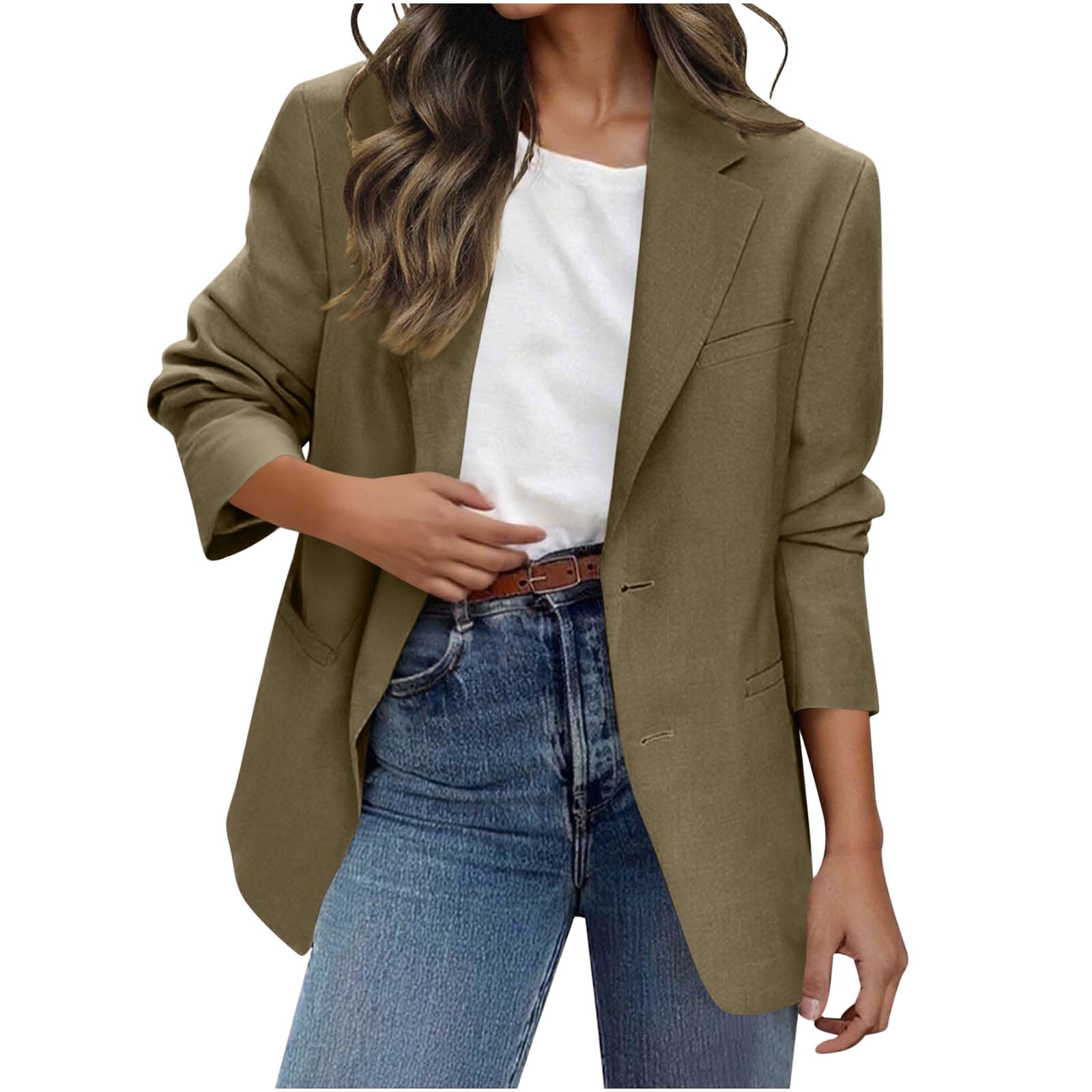 ASDFVBKG Blazers for Women Buttons Lapel Long Sleeve Open Front Blazers ...