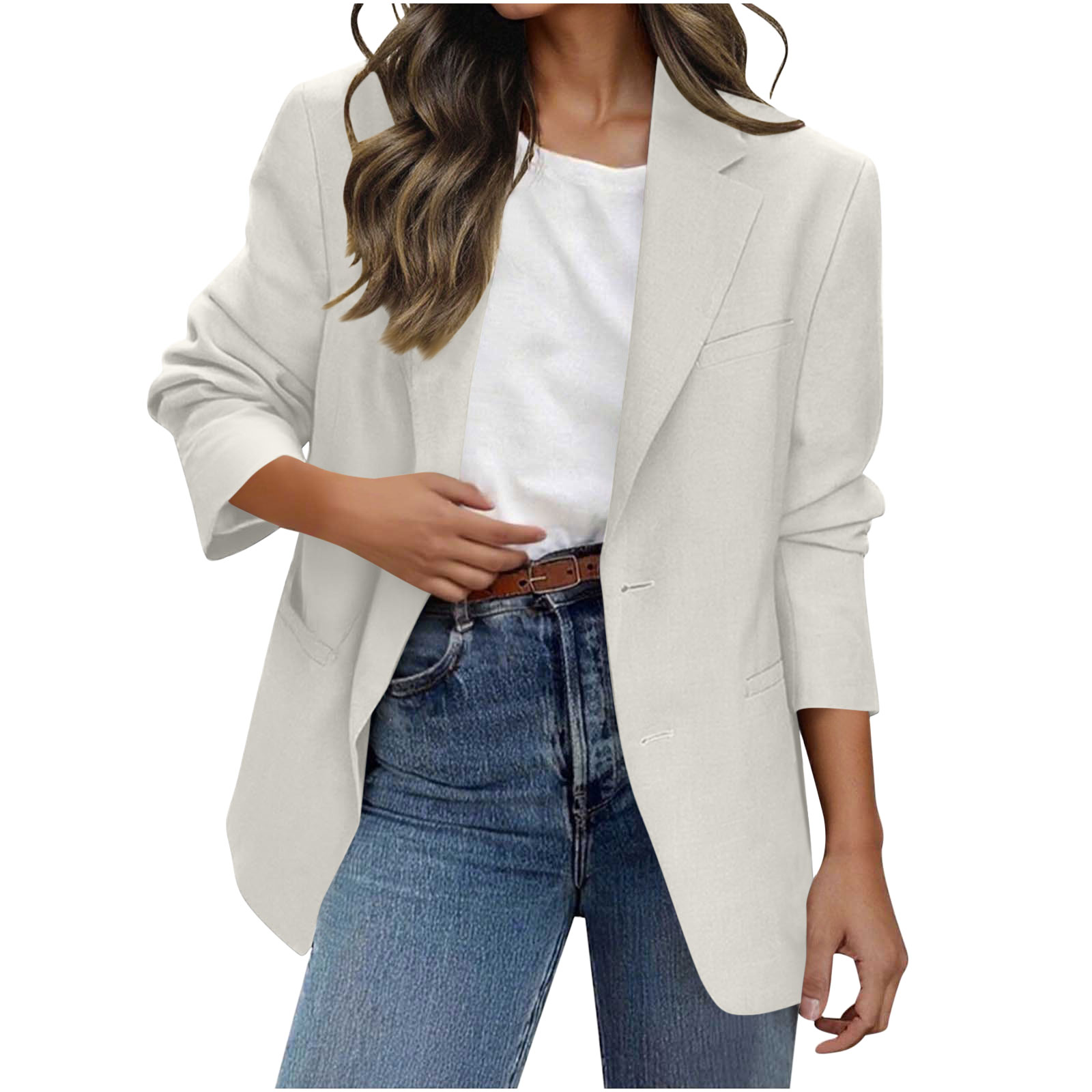 ASDFVBKG Blazers for Women Buttons Lapel Long Sleeve Open Front Blazers ...