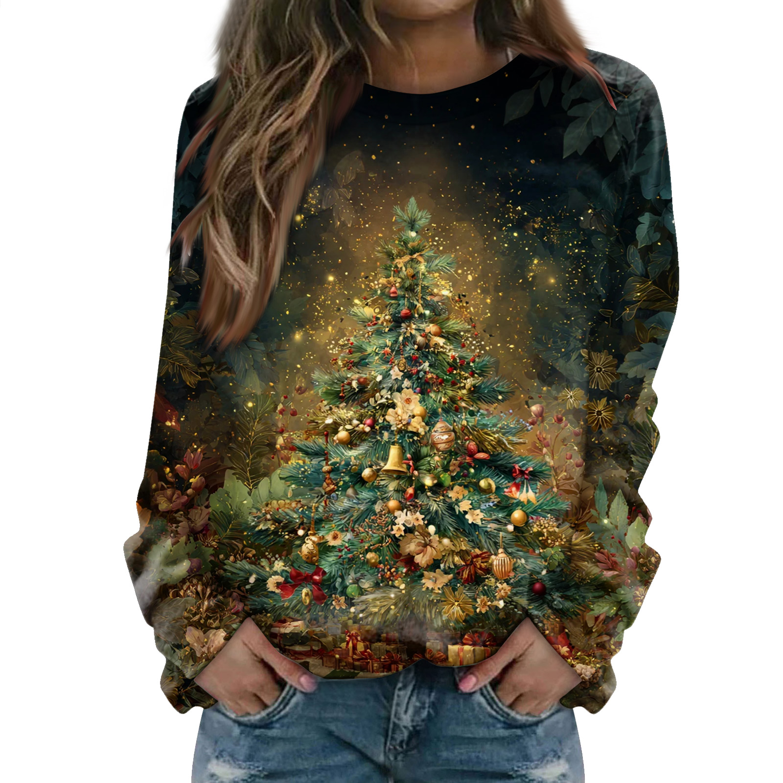 ASDFVBKG Christmas Blouses for Women Crew Neck Christmas Tree Prints ...