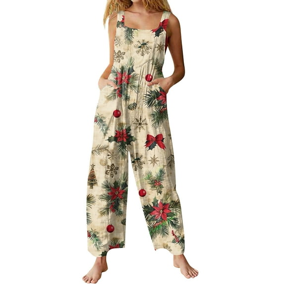 ASDFVBKG Christmas Jumpsuit for Women One Piece Button Bell Print Plus ...