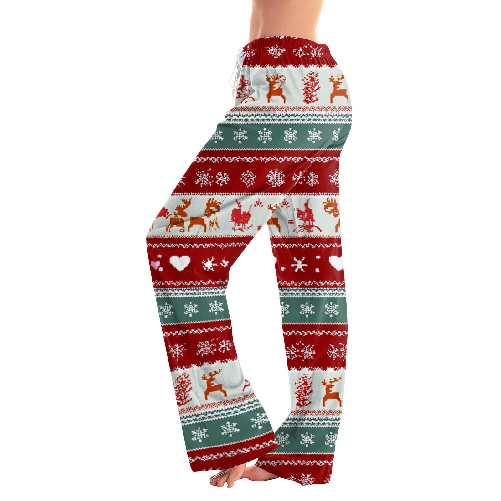 ASDFVBKG Christmas Pajama Pants for Women Drawstring Mid-Waist Straight ...
