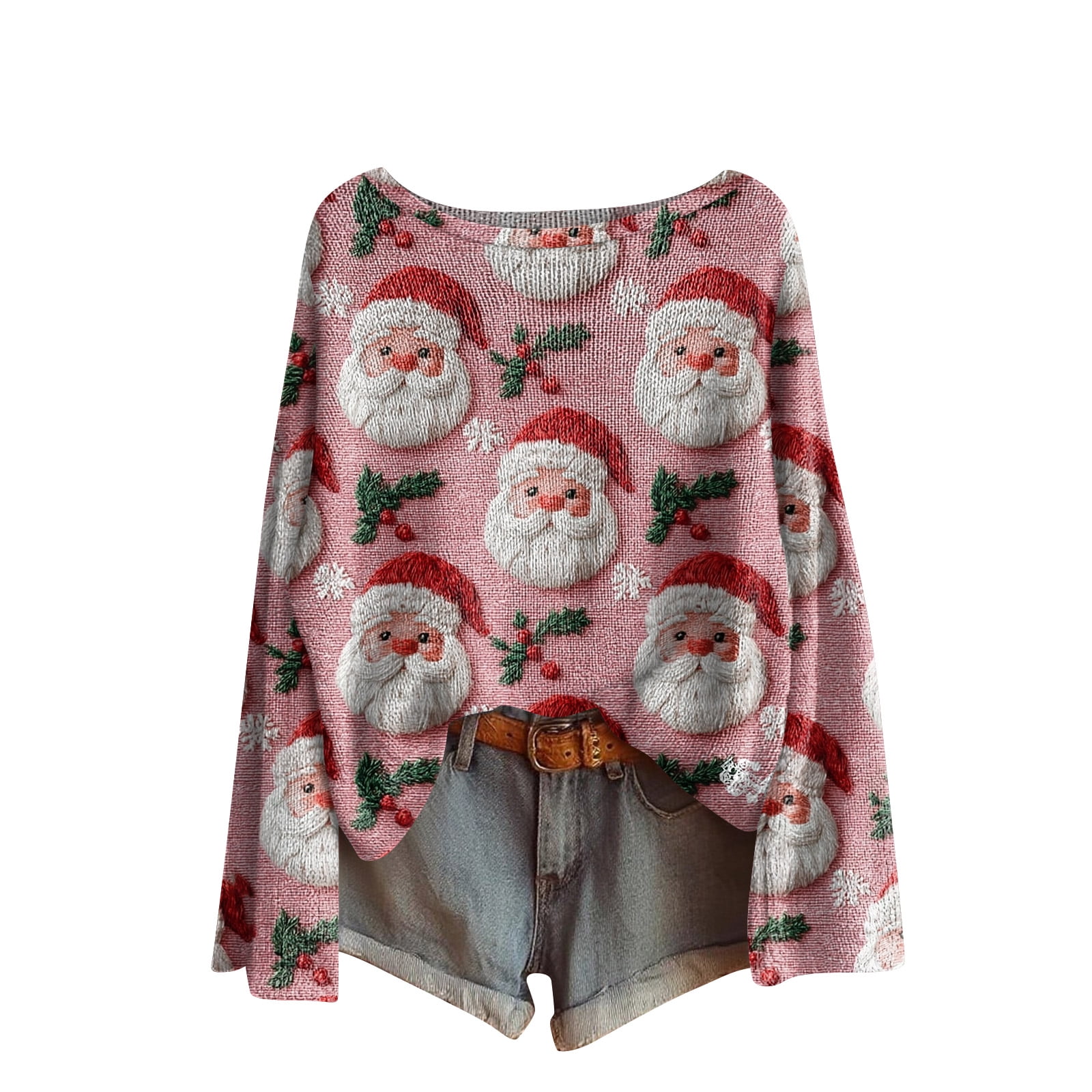 ASDFVBKG Christmas Sweater for Women 2025 Lightweight Round Neck Long ...