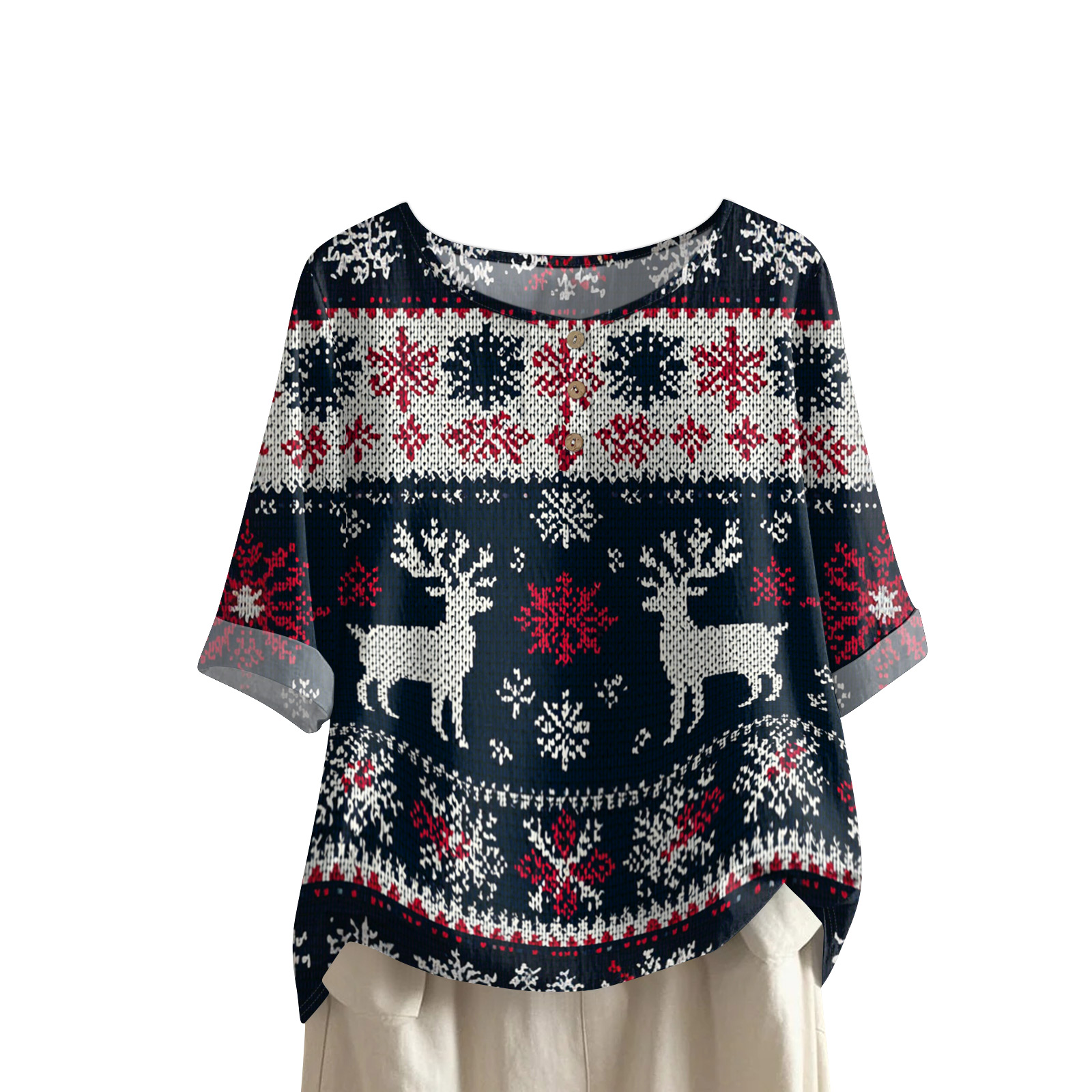 ASDFVBKG Christmas Tops for Women Cotton and Linen Half Sleeve Round ...