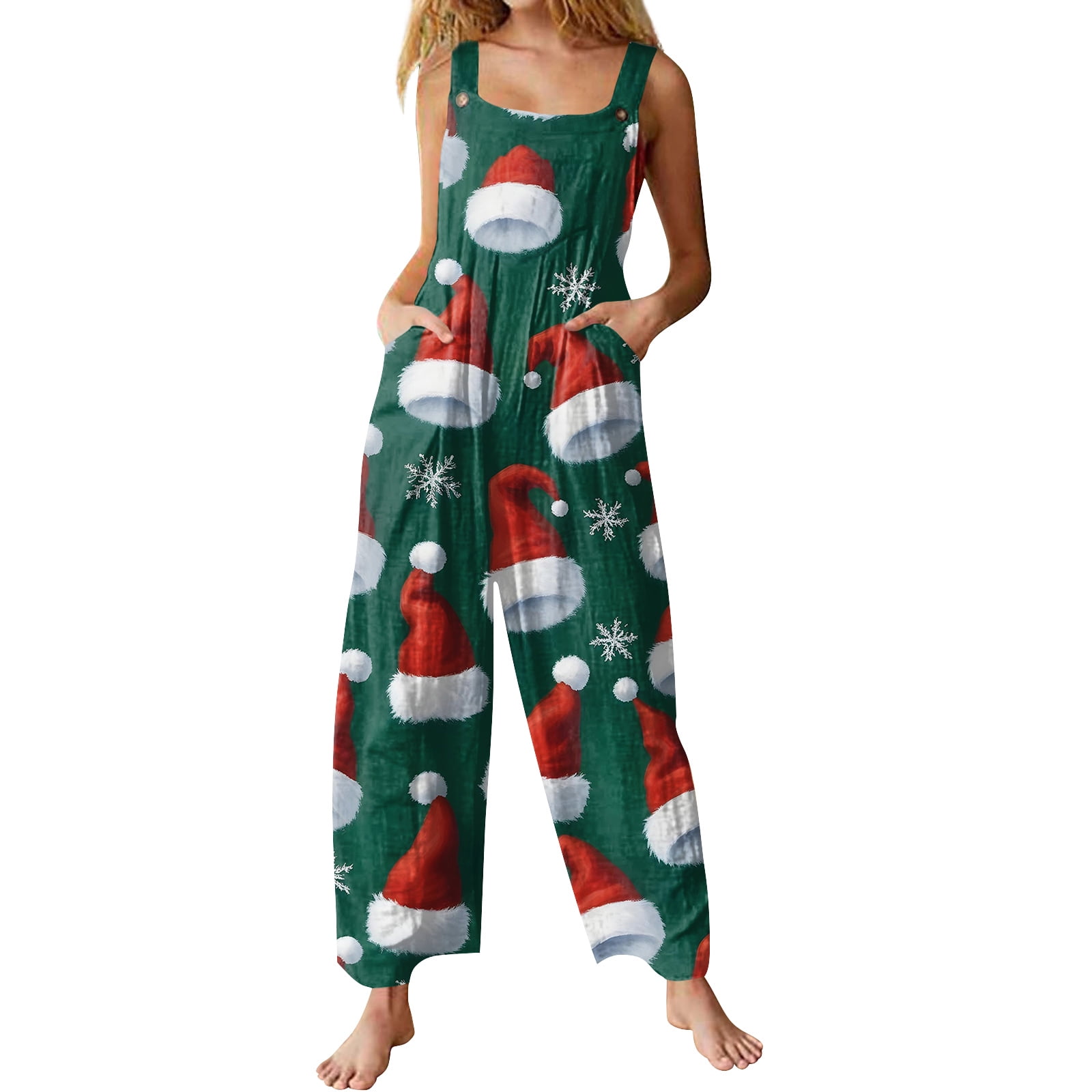 ASDFVBKG Christmas Women's Overalls Jumpsuits Button One Piece Wide Leg ...