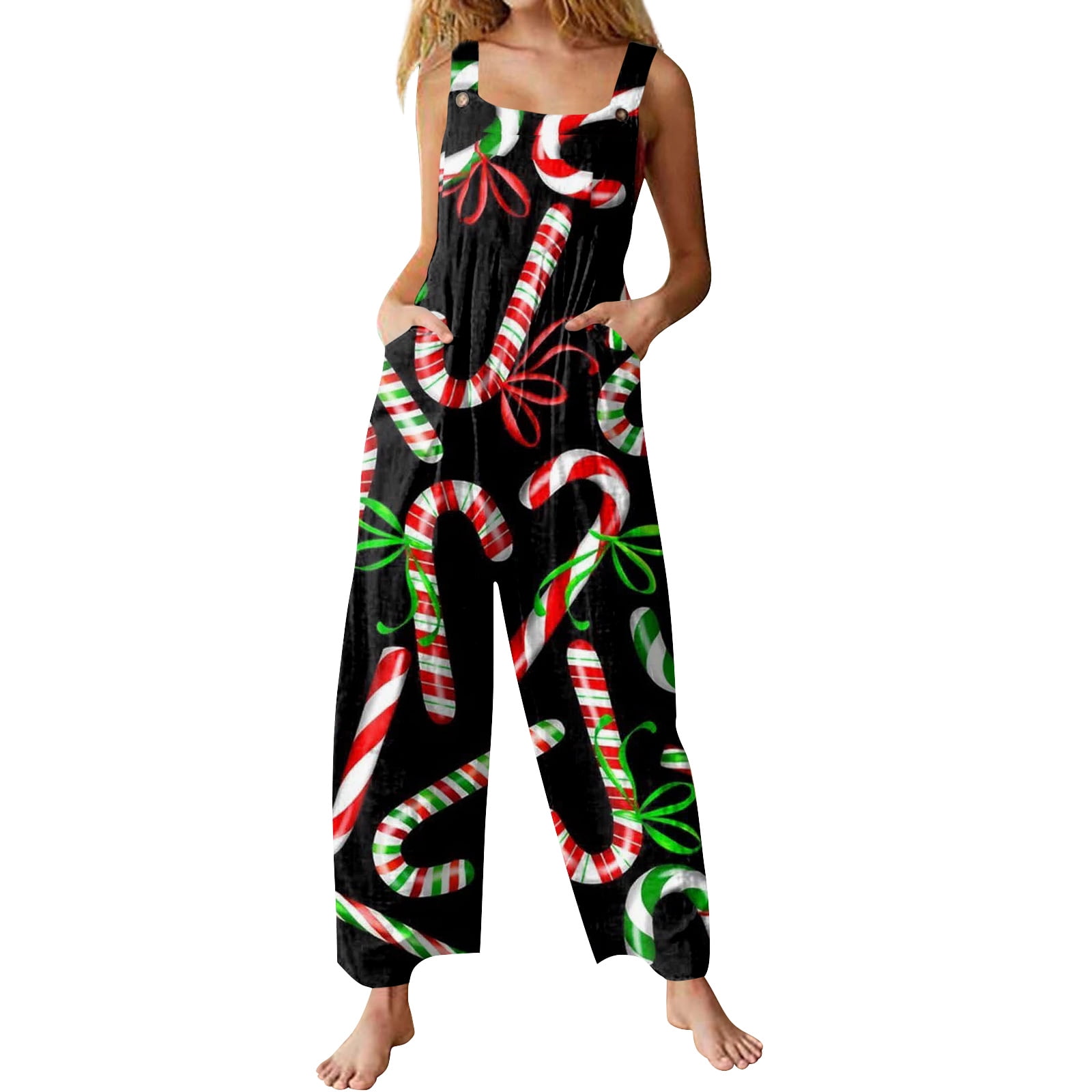 ASDFVBKG Christmas Women's Overalls Jumpsuits One Piece Button Bell ...