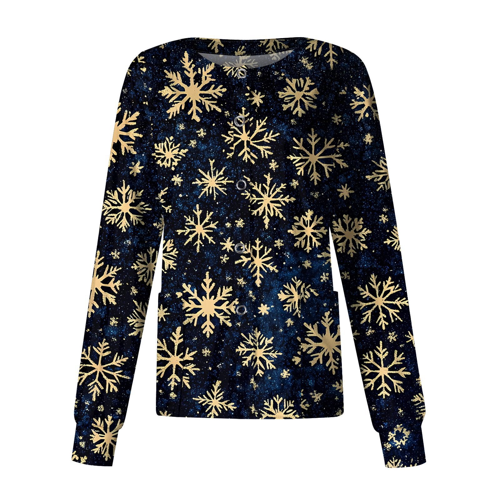 ASDFVBKG Christmas Womens Scrub Jacket Long Sleeve Plus Size Crew Neck ...