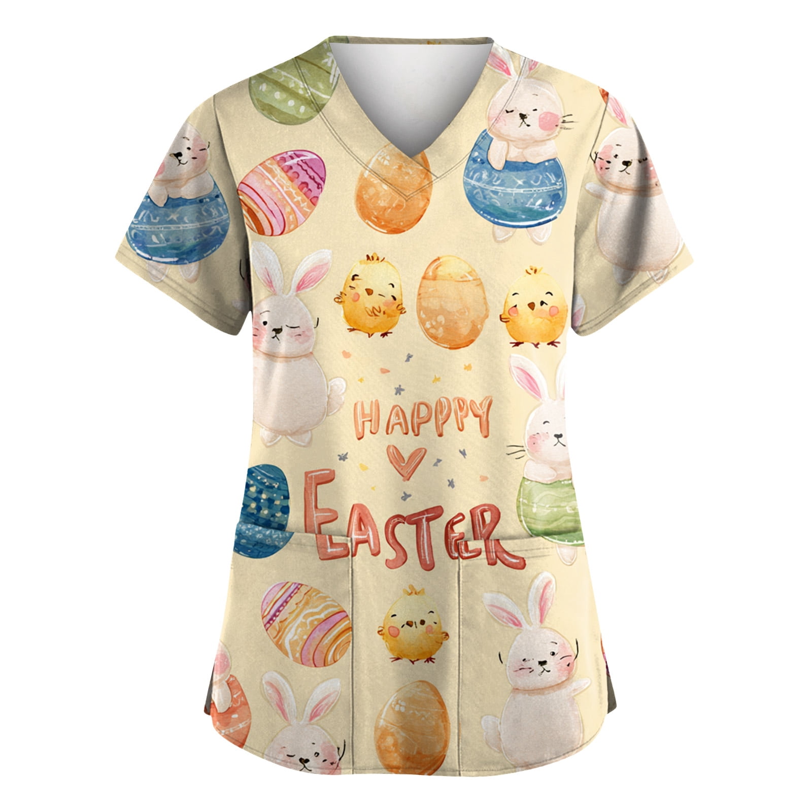 ASDFVBKG Easter Day Scrubs Top for Women Short Sleeve V-Neck Nursing ...