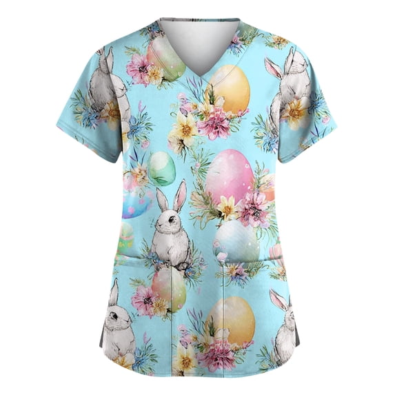 ASDFVBKG Easter Day Scrubs Top for Women Short Sleeve V Neck Nursing ...