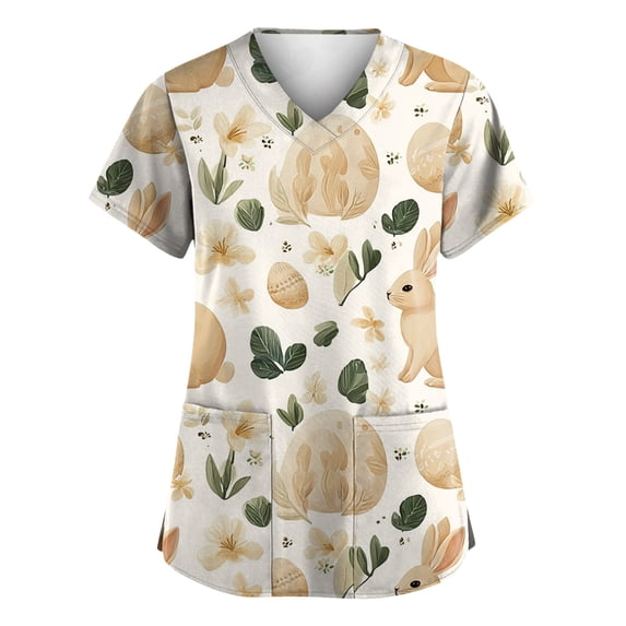 ASDFVBKG Easter Day Scrubs Top for Women Short Sleeve V Neck Nursing ...