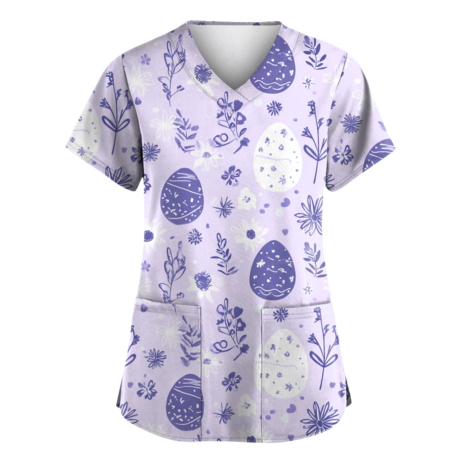 ASDFVBKG Easter Day Scrubs Top for Women Short Sleeve V Neck Nursing ...