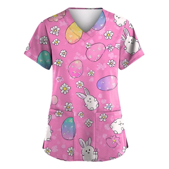 ASDFVBKG Easter Day Women Scrubs Top Short Sleeve V Neck Nursing Shirt ...