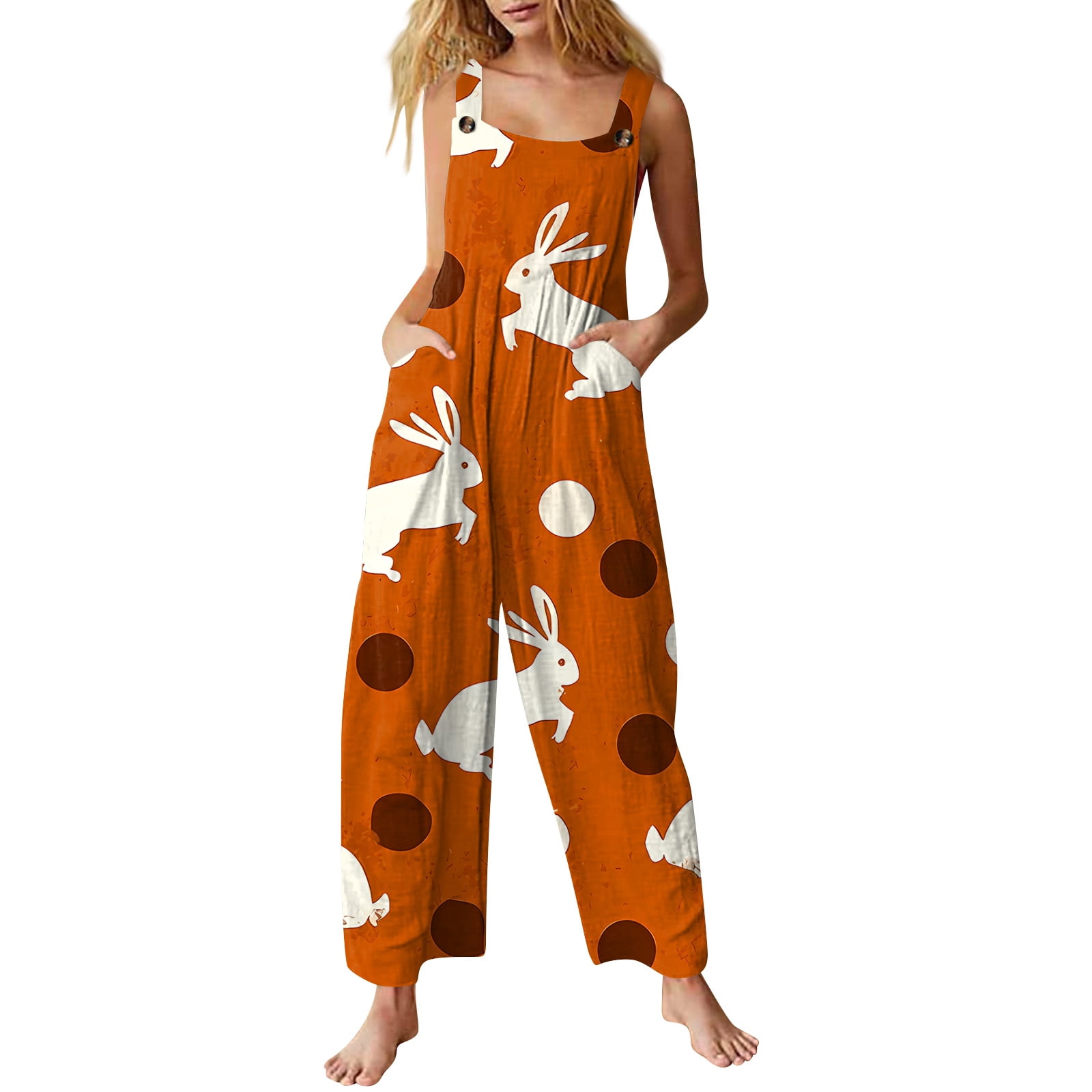 ASDFVBKG Easter Jumpsuits for Women Plus Size Rabbit Graphic Print Wide ...