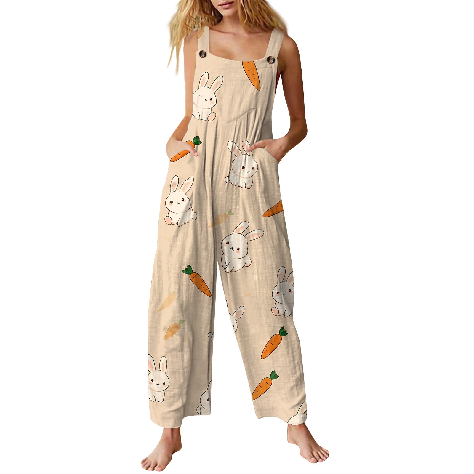 ASDFVBKG Easter Jumpsuits for Women Soft Square Neck Sleeveless Wide ...
