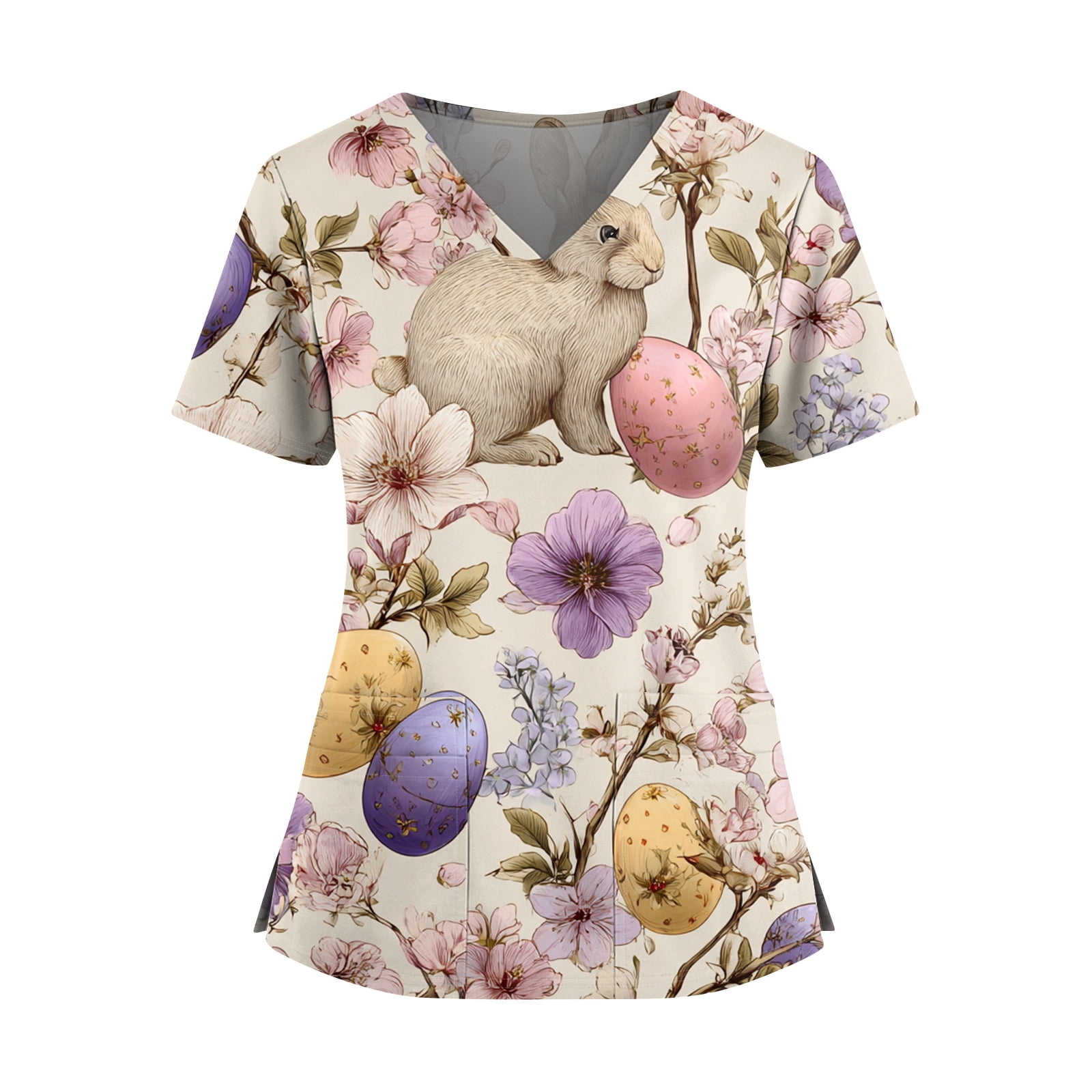 ASDFVBKG Easter Scrubs Top for Women Plus Size Short Sleeve V-Neck ...
