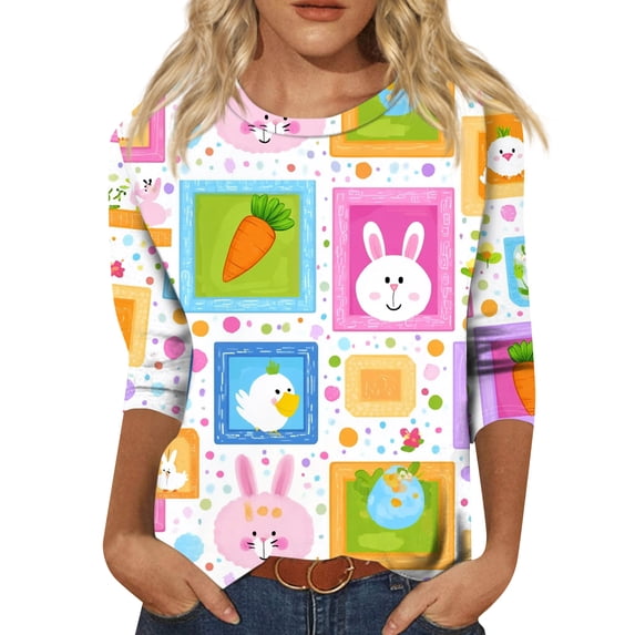 ASDFVBKG Easter Shirt Women 3/4 Length Sleeve Crew Neck T-Shirts ...