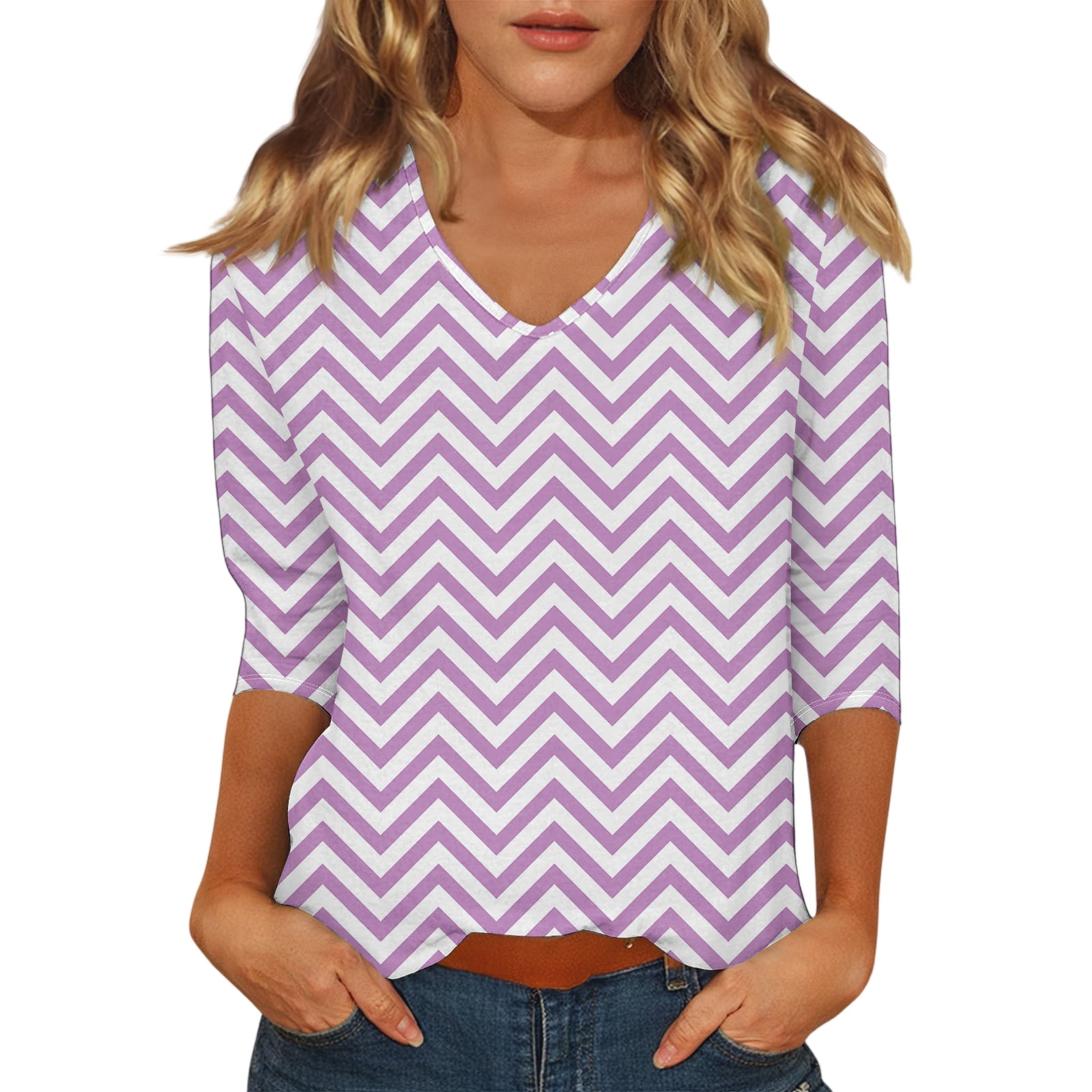 ASDFVBKG Easter Shirt Women 3/4 Length Sleeve V-Neck Tee Shirts Fashion ...