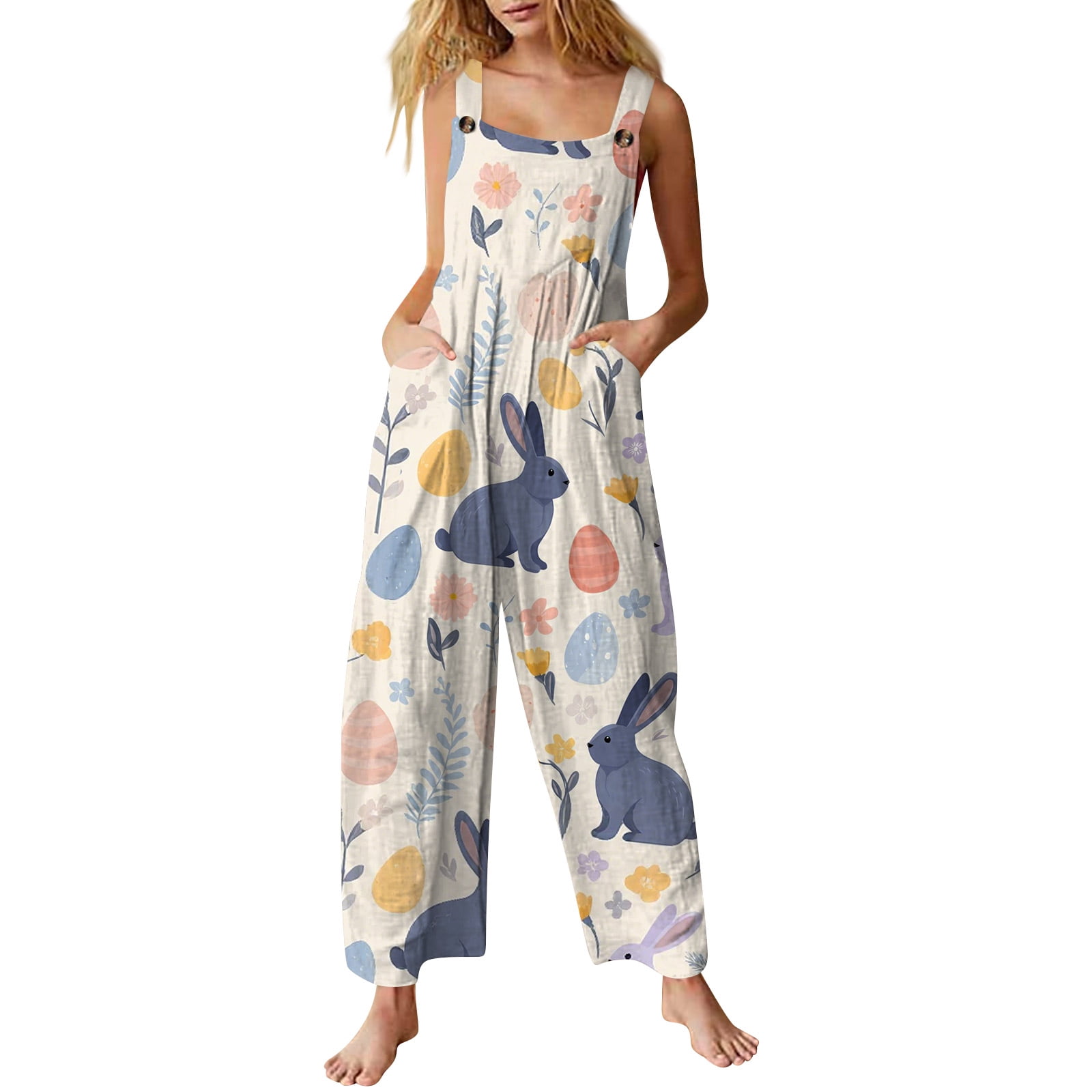 ASDFVBKG Easter Vacation Jumpsuits for Women Cozy Square Neck ...