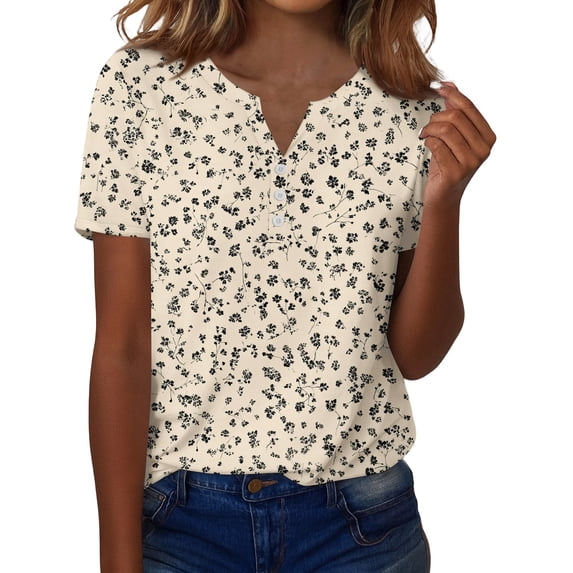 ASDFVBKG Floral Print Shirts for Women Spring short Length Sleeve ...