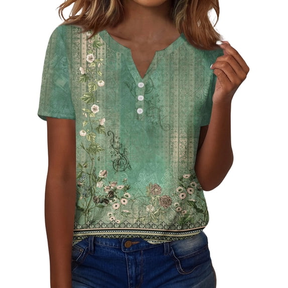 ASDFVBKG Floral Printed Shirts for Women Spring Crew Neck Blouses ...