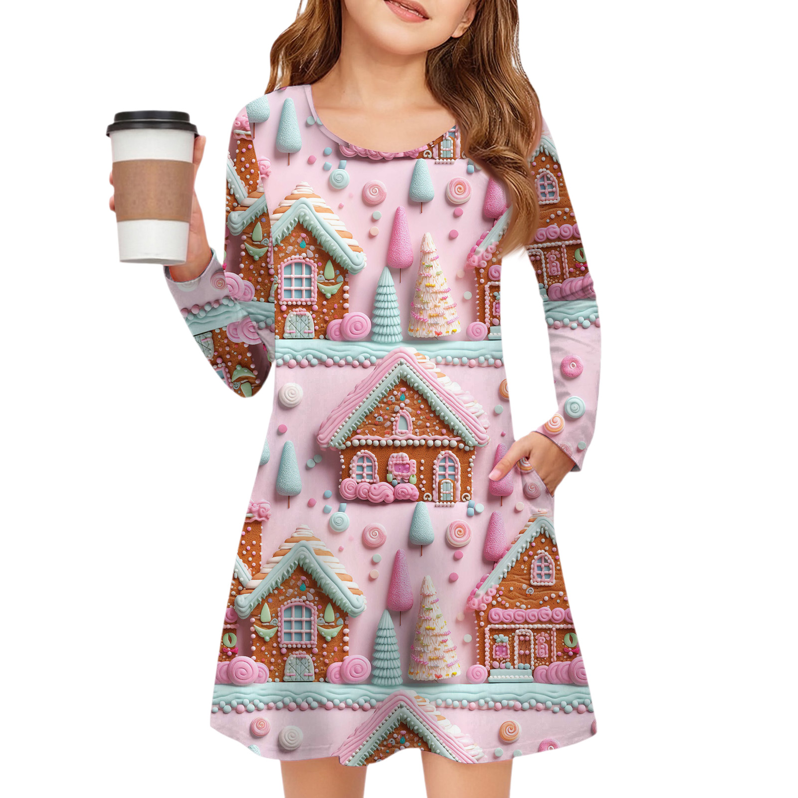 ASDFVBKG Girls Christmas Dresses 10-12 Long Sleeve A-Line Crew Neck ...