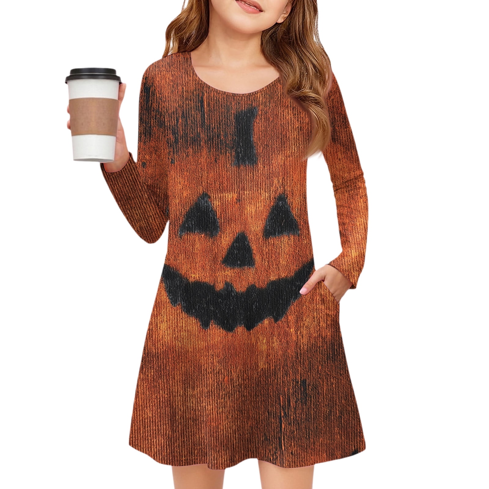 ASDFVBKG Girls Halloween Dresses Long Sleeve Crew Neck Vintage Pumpkin ...