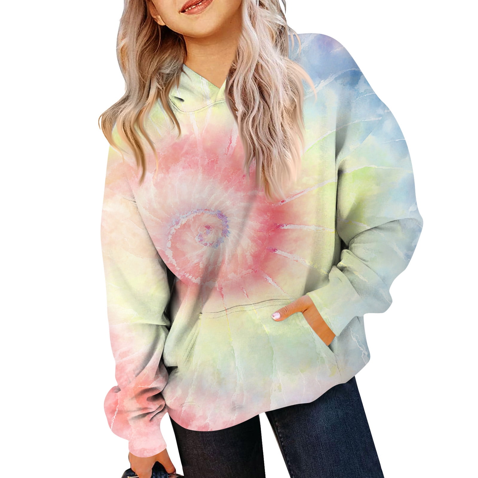 ASDFVBKG Girls and Toddlers' Hoodies Tie Dye Long Sleeve Unisex Sweatershirts Pockets Loose ...