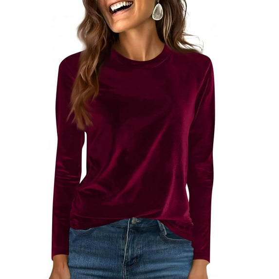 ASDFVBKG Gold Velvet Tops for Women Soft Crewneck Long Sleeve Pullover ...