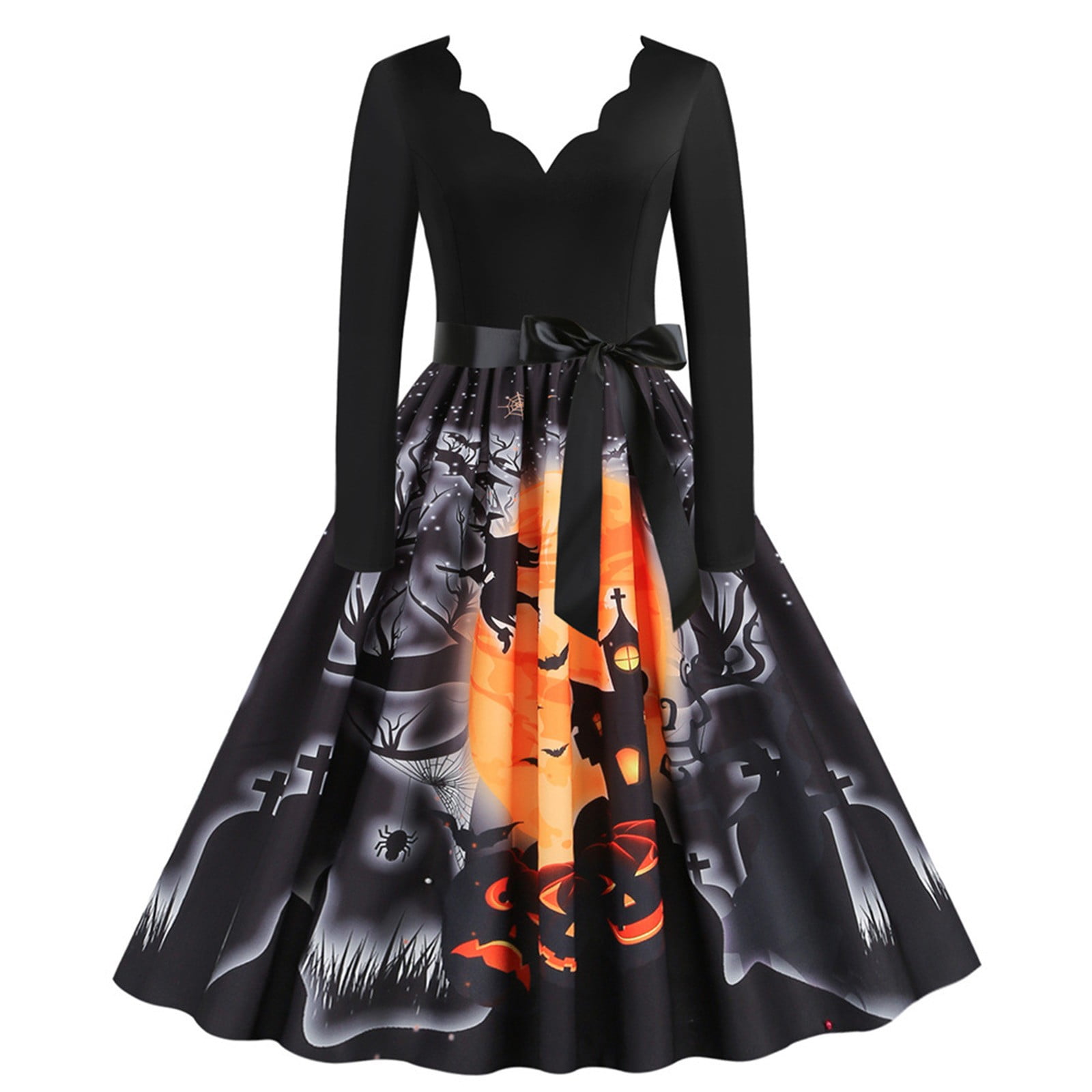 ASDFVBKG Halloween Dress for Womens V-Neck Ghost Bat Graphic Long ...